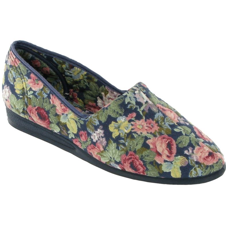 Mirak Ladies Patricia Slip On Cotton Flower Print Slipper Royal